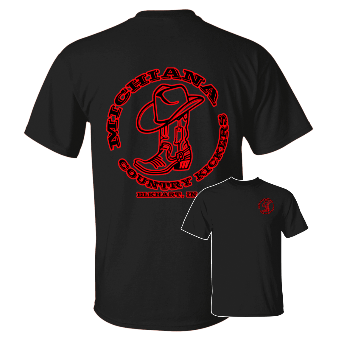 2-Sided Unisex Logo Tee - Red Logo - Michiana Country Kickers