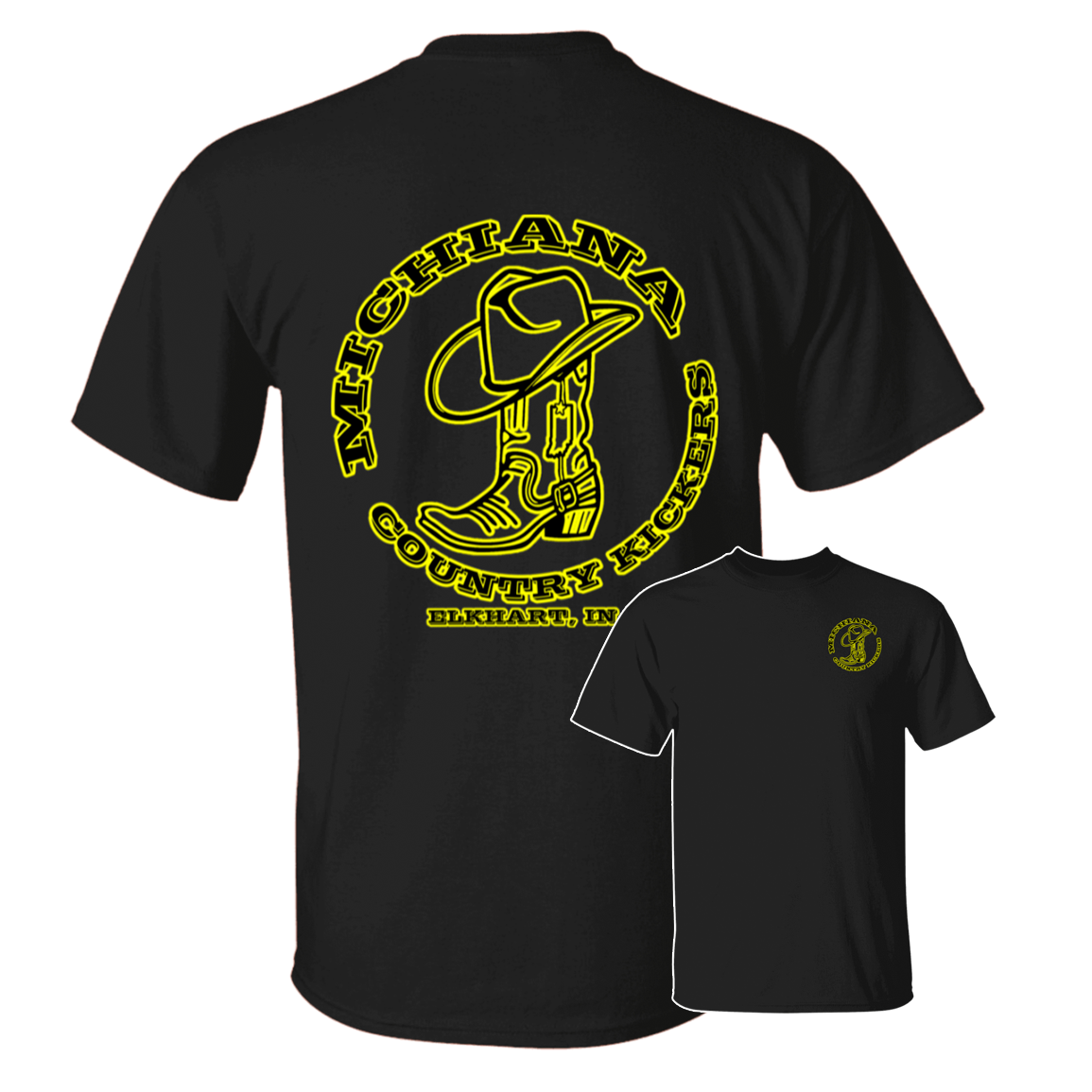 2-Sided Unisex Logo Tee - Yellow Logo - Michiana Country Kickers