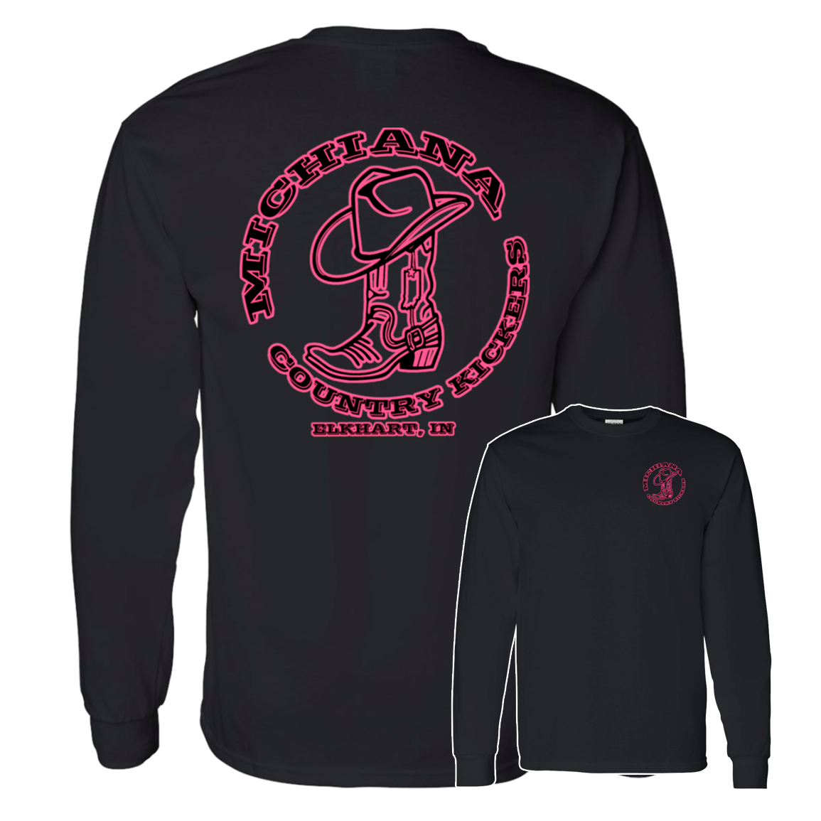 Long Sleeve 2-Sided Logo Tee - Pink Logo - Michiana Country Kickers